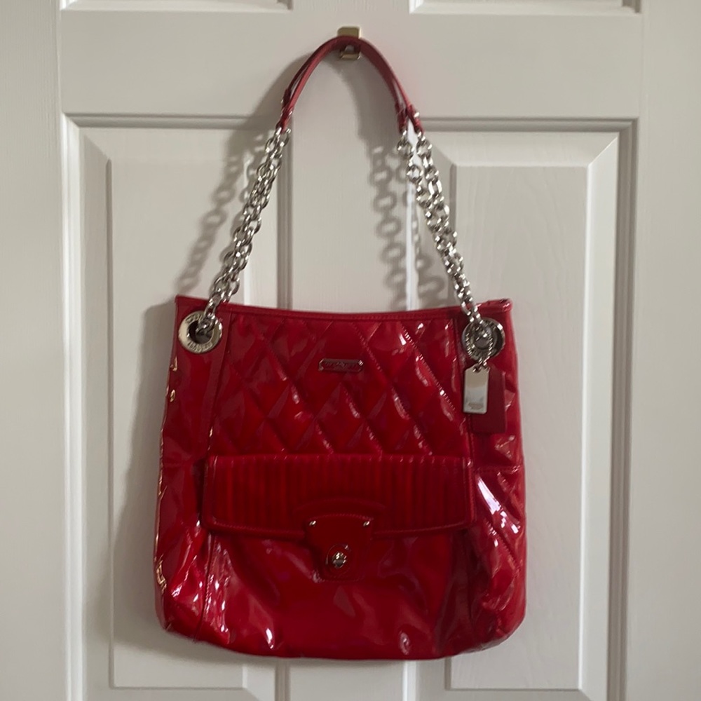 Coach Liquid Gloss Red Quilted Patent Leather Handbag - Gem